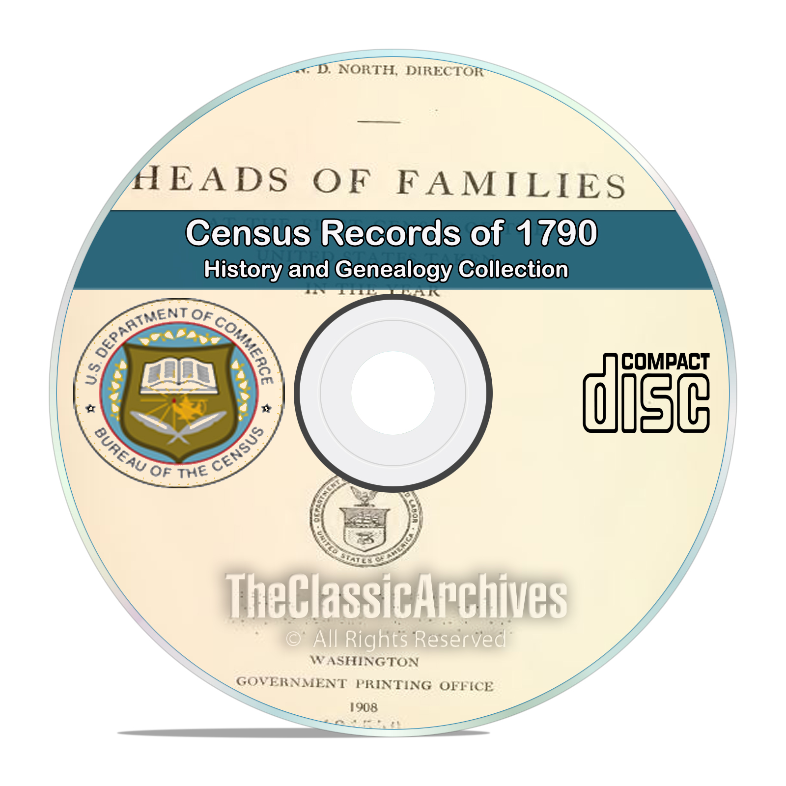 1790 Census Records, 1st ever US Census, 12 out of print volumes CD [CA ...